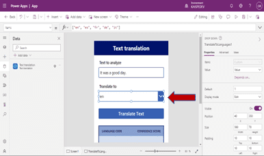Microsoft PowerApps | Built-in Text Translation AI Model