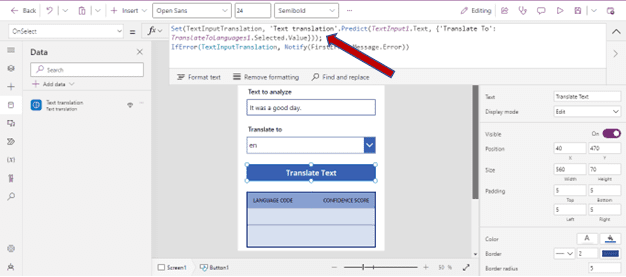 Microsoft PowerApps | Built-in Text Translation AI Model