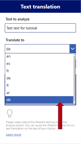 Microsoft PowerApps | Built-in Text Translation AI Model